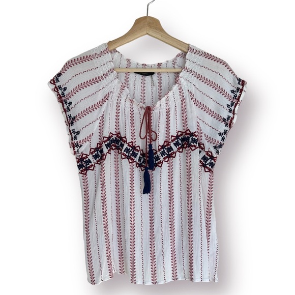 THML | Tops | Thml Embroidered Tie Neck Peasant Blouse S | Poshmark